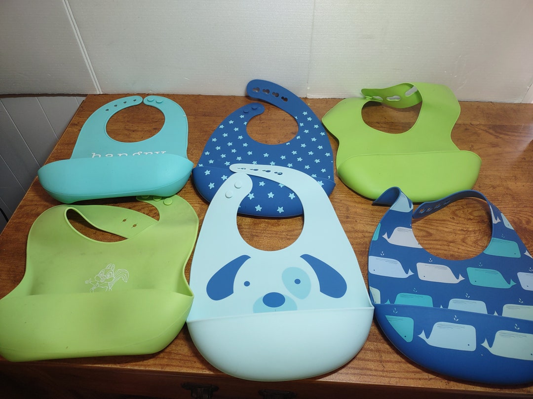 6 Silicone/rubber Baby Bibs With Food Catchers Blue and Green - Etsy