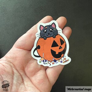 Halloween Candy Cat Sticker - Glossy Waterproof Vinyl, Sweet Kitty ...