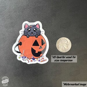 Halloween Candy Cat Sticker - Glossy Waterproof Vinyl, Sweet Kitty ...
