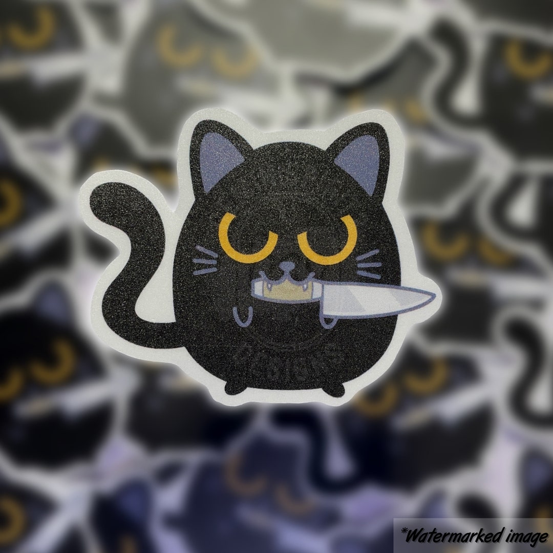 Danger Knife Cat Sticker Matte and Glossy Water Resistant Vinyl Sticker ...