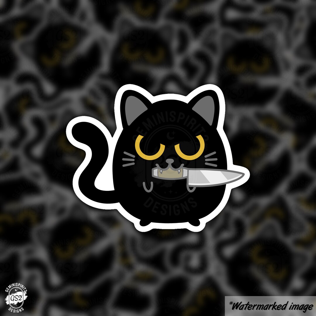 Danger Knife Cat Sticker - Glossy Waterproof Vinyl Sticker, Black Kitty ...
