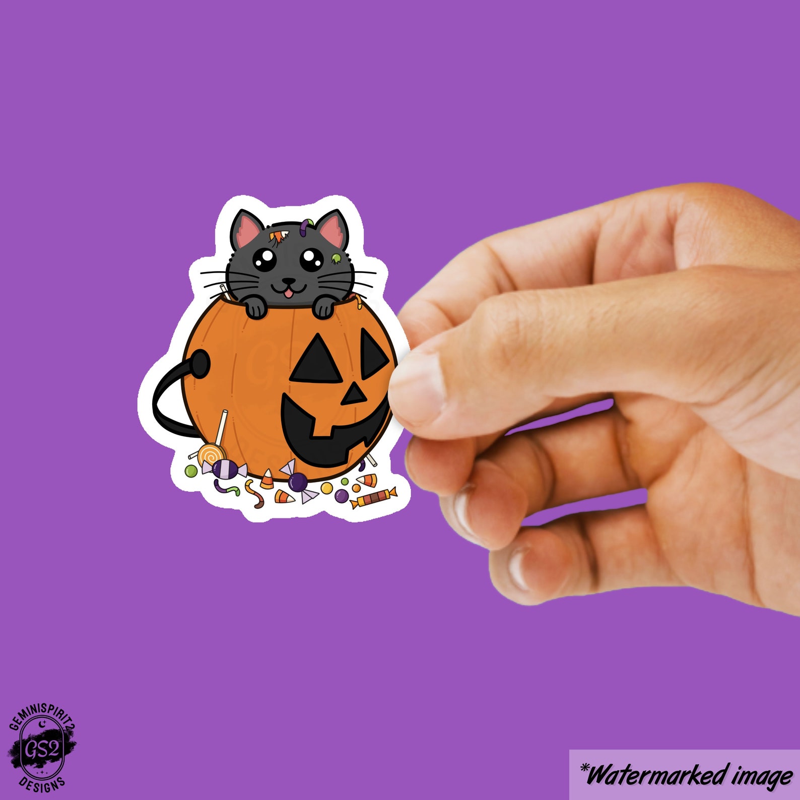 Halloween Candy Cat Sticker Glossy Waterproof Vinyl, Sweet Kitty ...