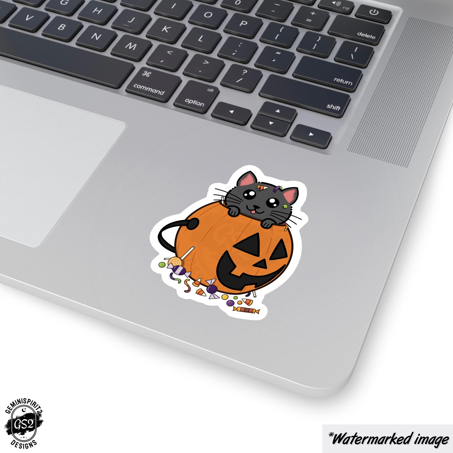 Halloween Candy Cat Sticker Glossy Waterproof Vinyl, Sweet Kitty ...