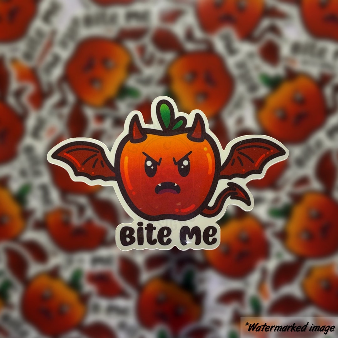 Bite Me Devil Demon Apple Sticker - Glossy Waterproof Vinyl Sticker ...