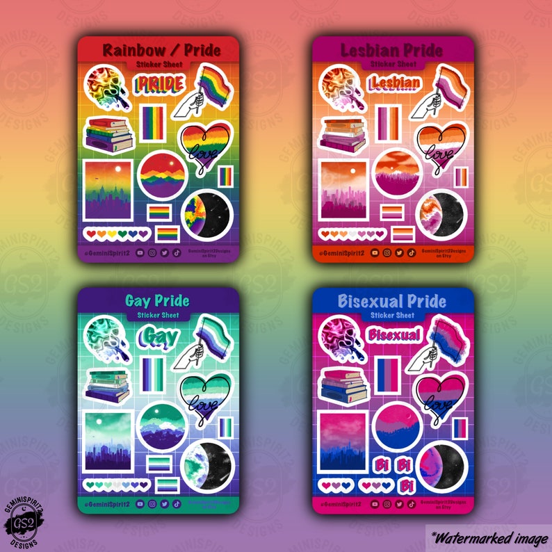 LGBTQ Pride Sticker Sheets Glossy Water Resistant Vinyl Stickers ...