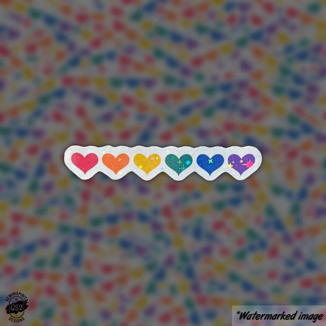 Sparkle Rainbow Hearts Sticker - Glossy Holographic Waterproof Vinyl ...