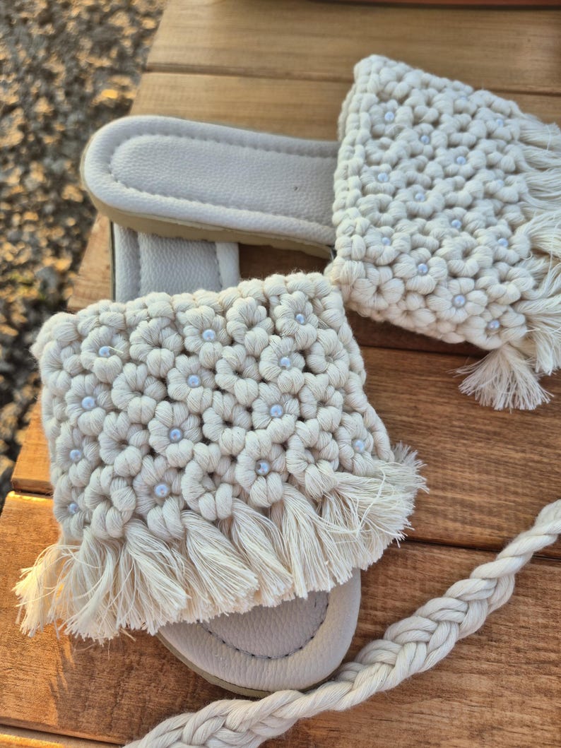 Handmade Macrame Summer Set – Boho Slippers and Matching Crossbody Bag ...