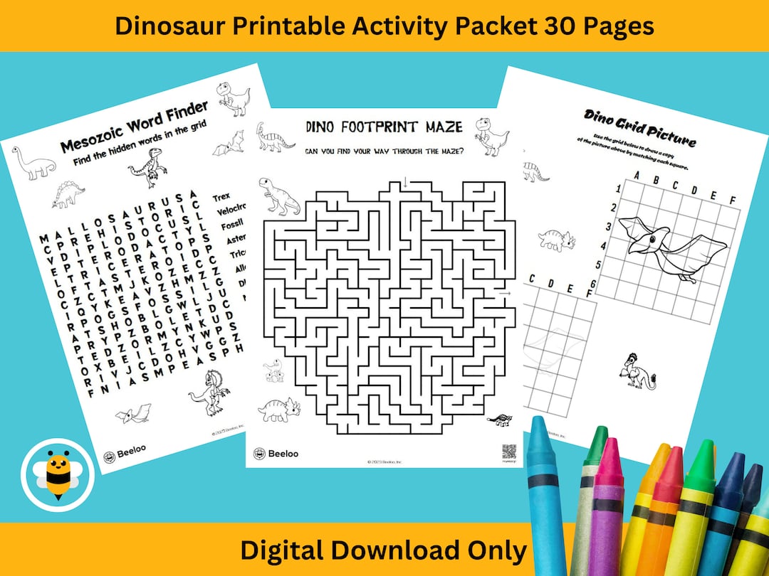 Dinosaur Printable Activity Packet for Kids Ages 5-8 - Etsy