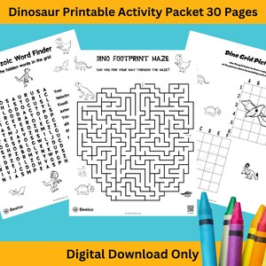 Dinosaur Printable Activity Packet for Kids Ages 5-8 - Etsy