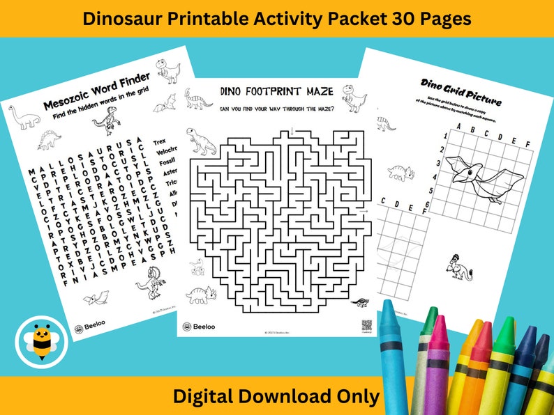 Dinosaur Printable Activity Packet for Kids Ages 5-8 - Etsy
