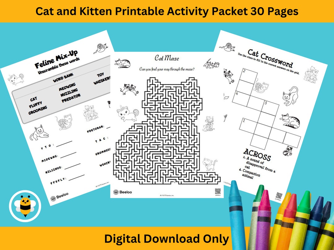 Cat and Kitten Printable Activity Packet for Kids Ages 5-8 - Etsy