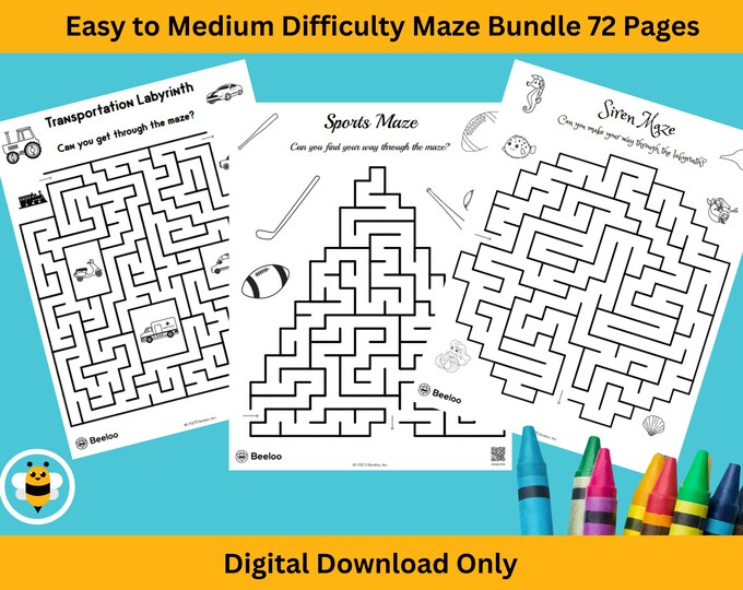 Easy to Medium Difficulty Maze Bundle 72 Pages - Etsy