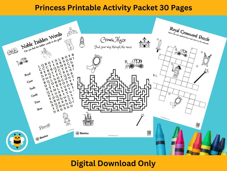 Princess Printable Activity Packet for Kids Ages 4-7 - Etsy