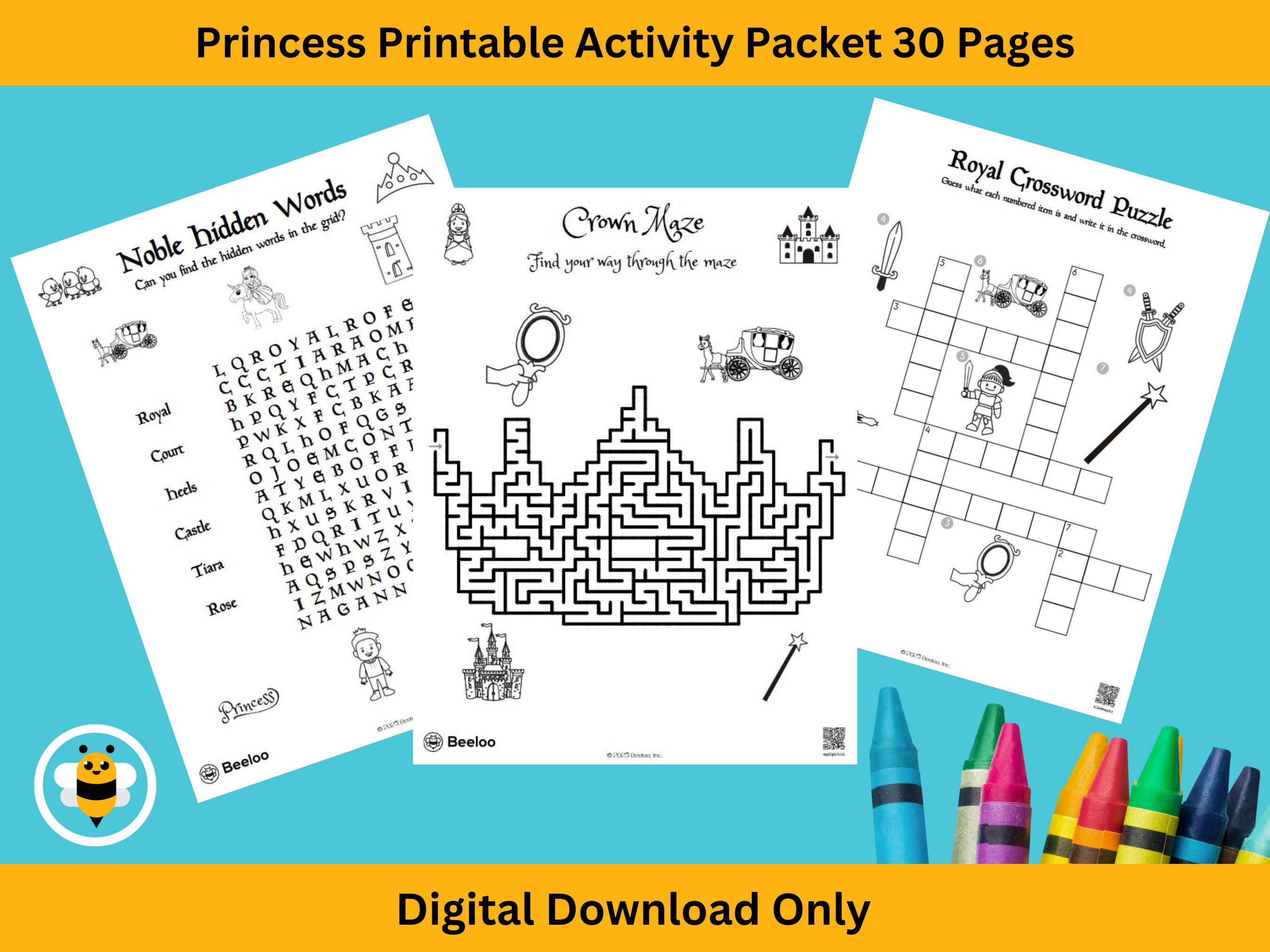 Princess Printable Activity Packet for Kids Ages 4-7 - Etsy