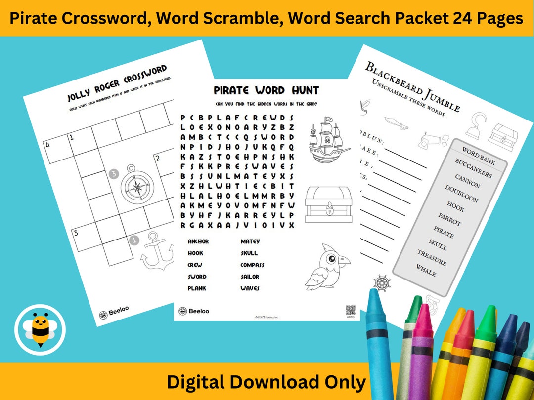 Pirate Themed Word Search, Word Scramble, Crossword Puzzle Printable ...