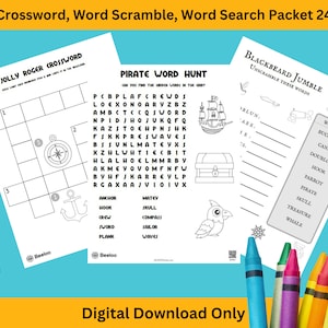 Pirate Themed Word Search, Word Scramble, Crossword Puzzle Printable ...