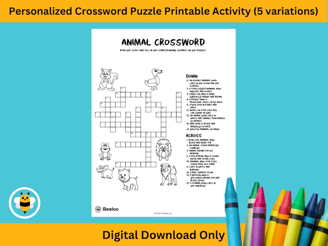 Custom Crossword Puzzle Printable Activity 5 Variations - Etsy