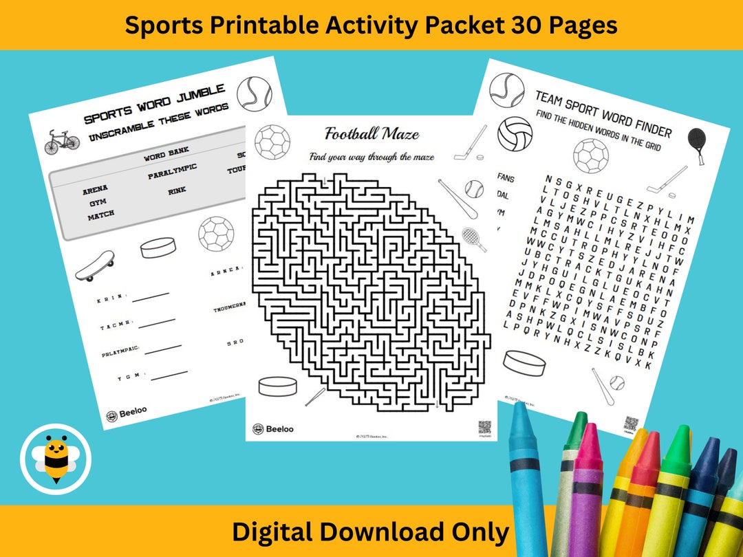 Sports Birthday Party Printable Activity Packet for Kids Ages 5-8 - Etsy