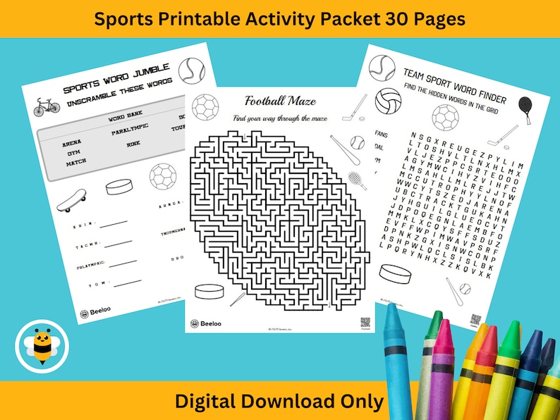 Sports Birthday Party Printable Activity Packet for Kids Ages - Etsy
