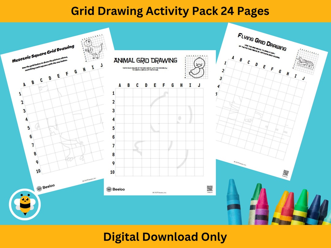 Kids Art Class Grid Drawing Printable Activity Pack for Kids Ages 7-9 ...