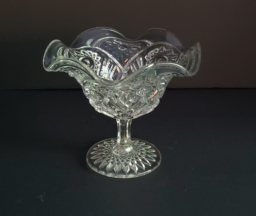 Vintage Pressed Glass Footed Compote With Ruffled Edge and Cut Glass ...