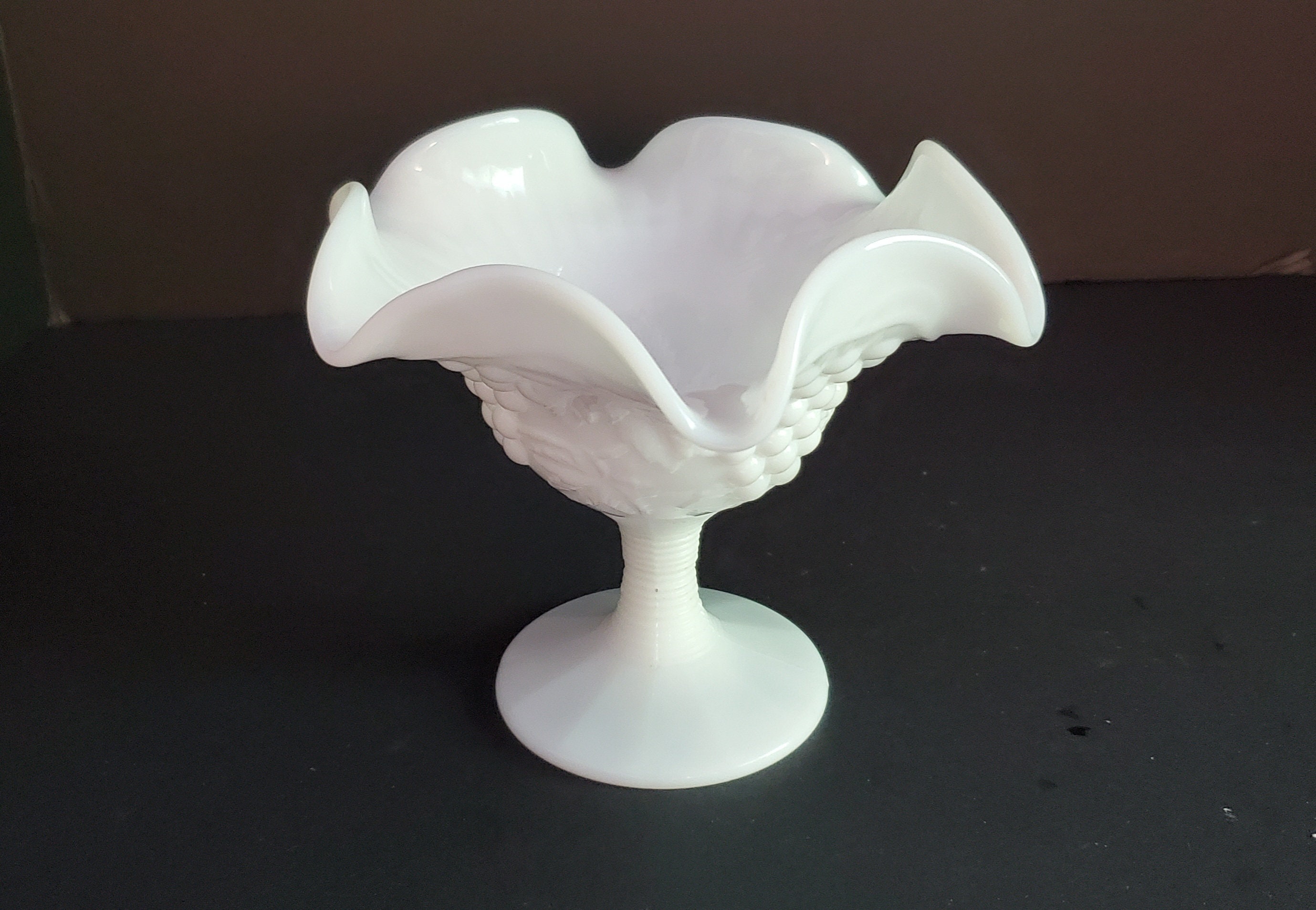 Vintage Imperial Milk Glass Compote With Ruffle Edge and Grape Pattern ...