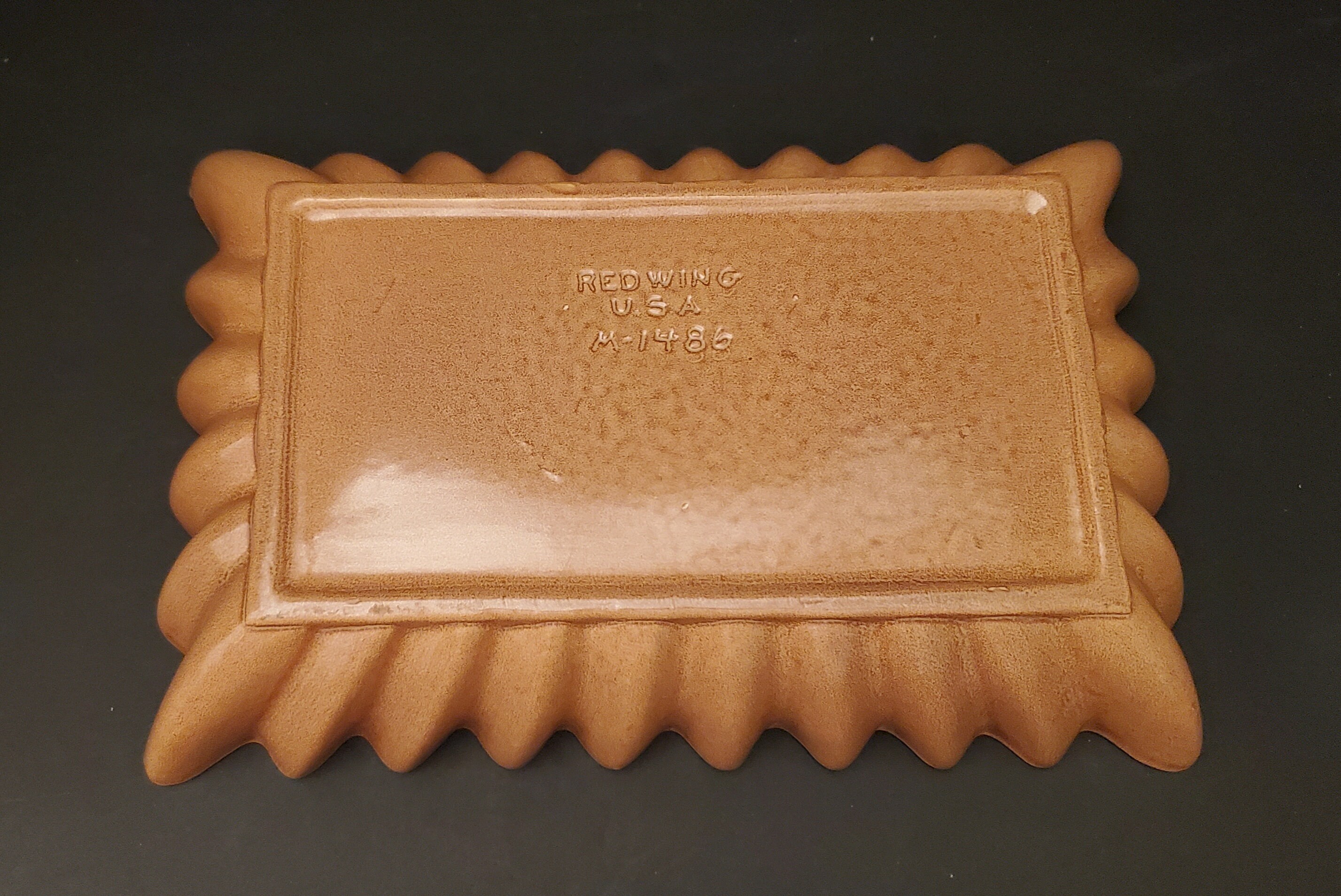 Red Wing Pottery USA Vintage MCM Brown Rectangular Ruffled Edge Dish M ...