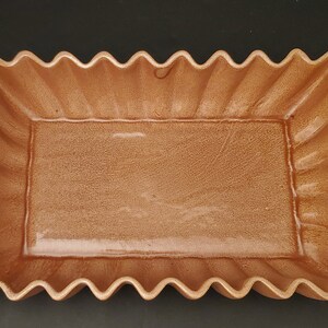 Red Wing Pottery USA Vintage MCM Brown Rectangular Ruffled Edge Dish M ...