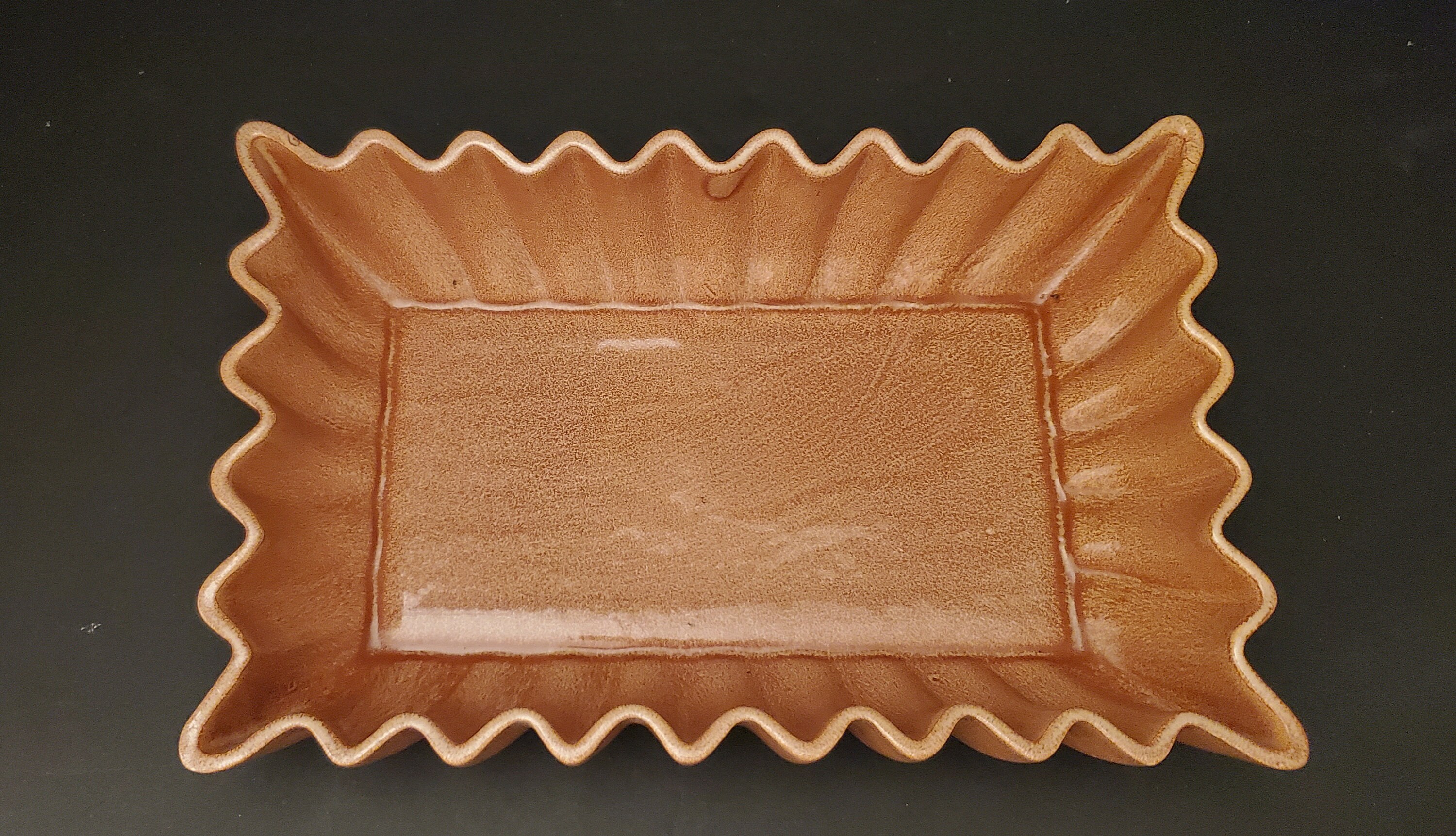 Red Wing Pottery USA Vintage MCM Brown Rectangular Ruffled Edge Dish M ...