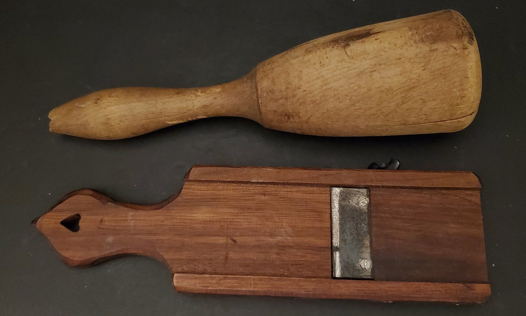 Primitive Kitchen Utensils. Single Blade Wooden Slicer and Wooden ...