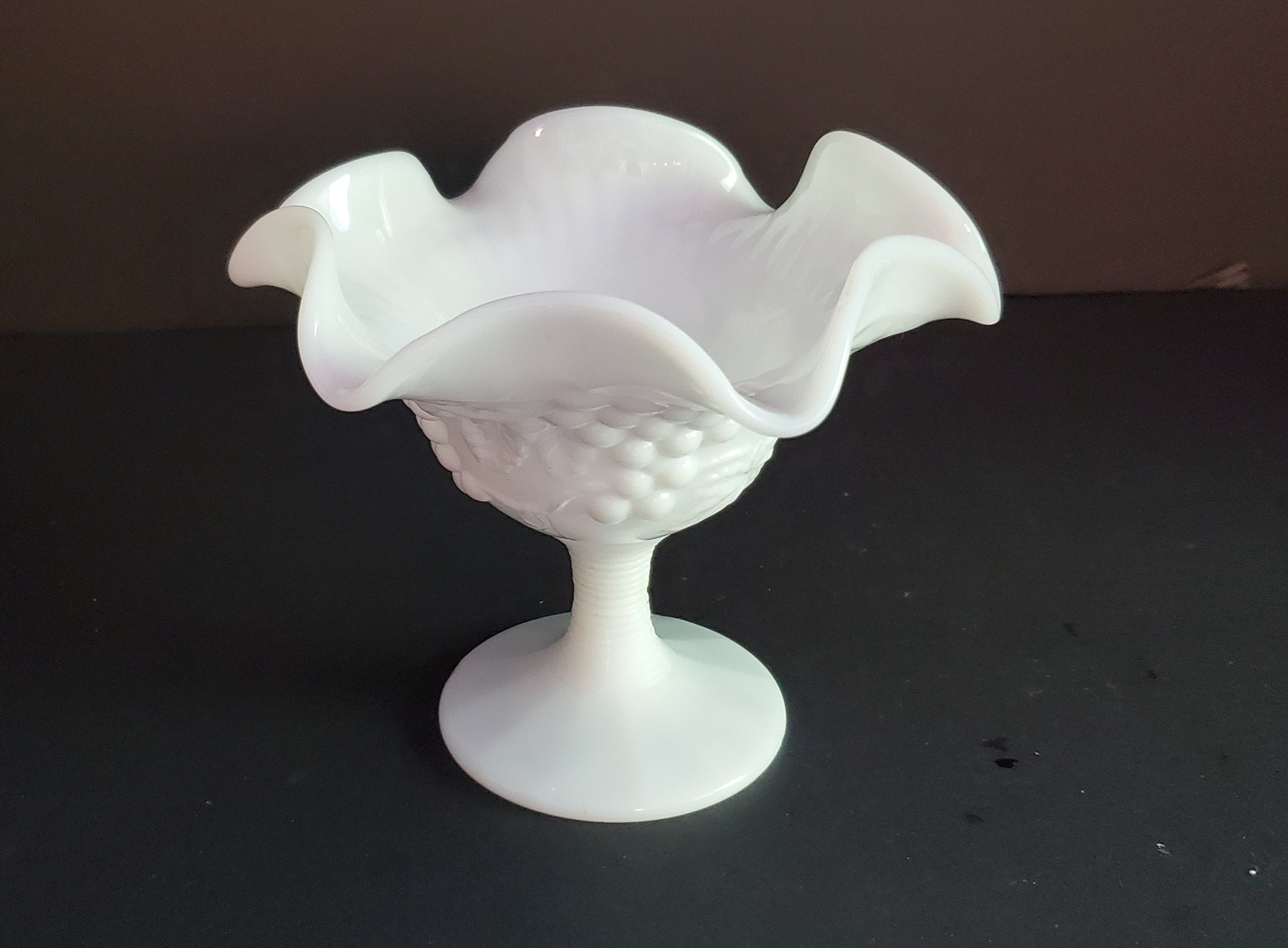 Vintage Imperial Milk Glass Compote With Ruffle Edge and Grape Pattern ...