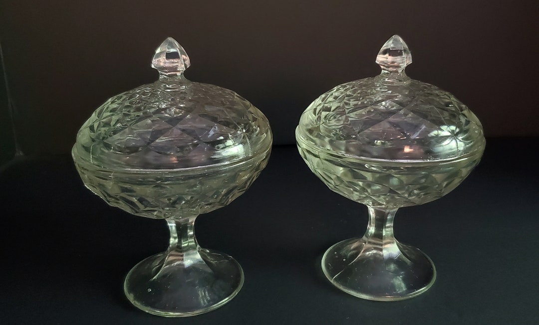 Footed Compote/candy Dishes With Matching Lids. Set of 2. Diamond Block ...