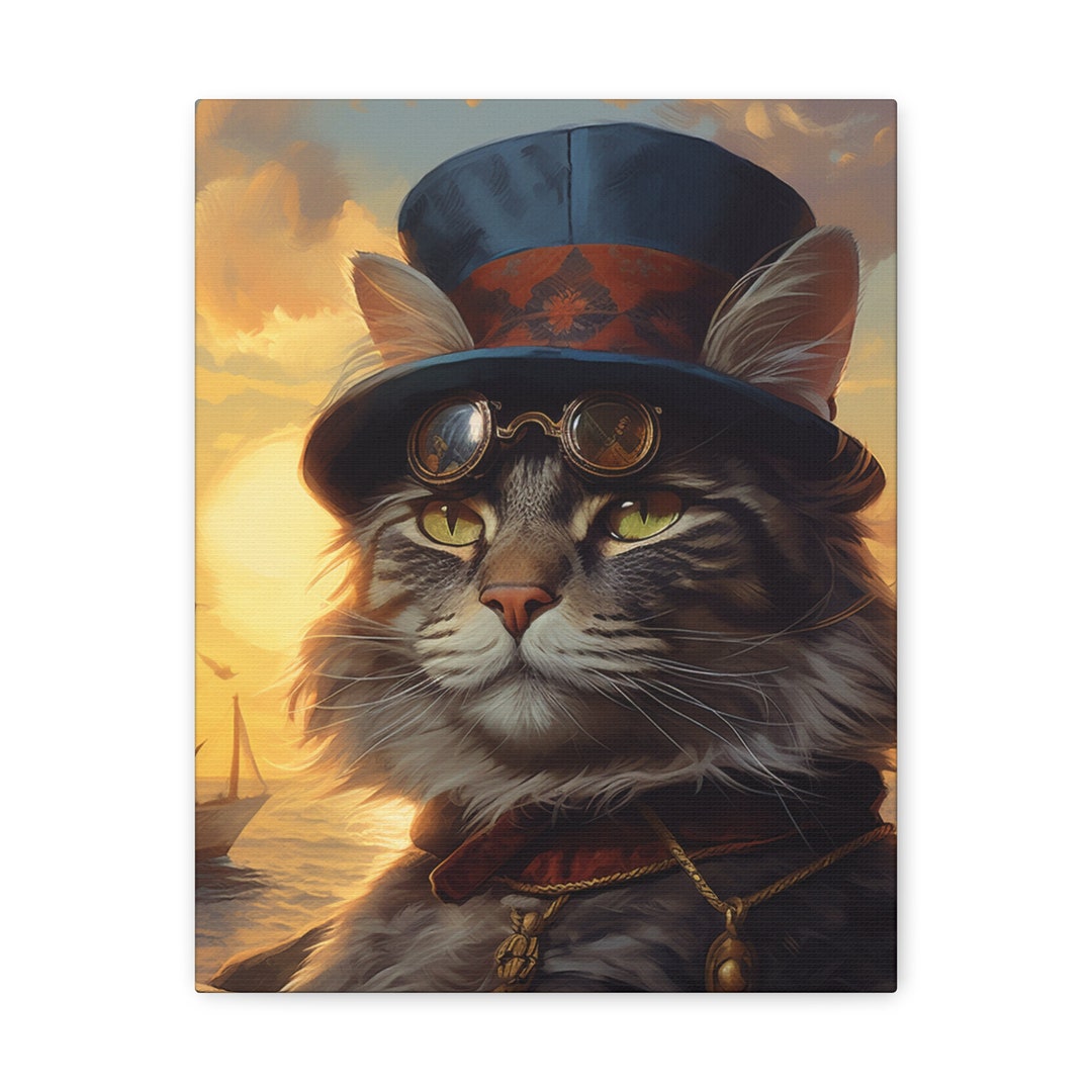 Distinguished Feline Beach Sunset Portrait - Sir Cat Canvas Gallery ...