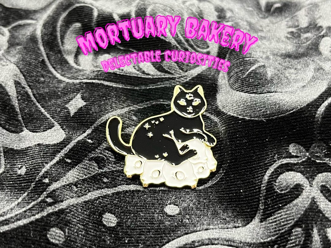 Skull Kitty Cat Pin Cat Lover Cat Enamel Pin Black Cat Pin Black