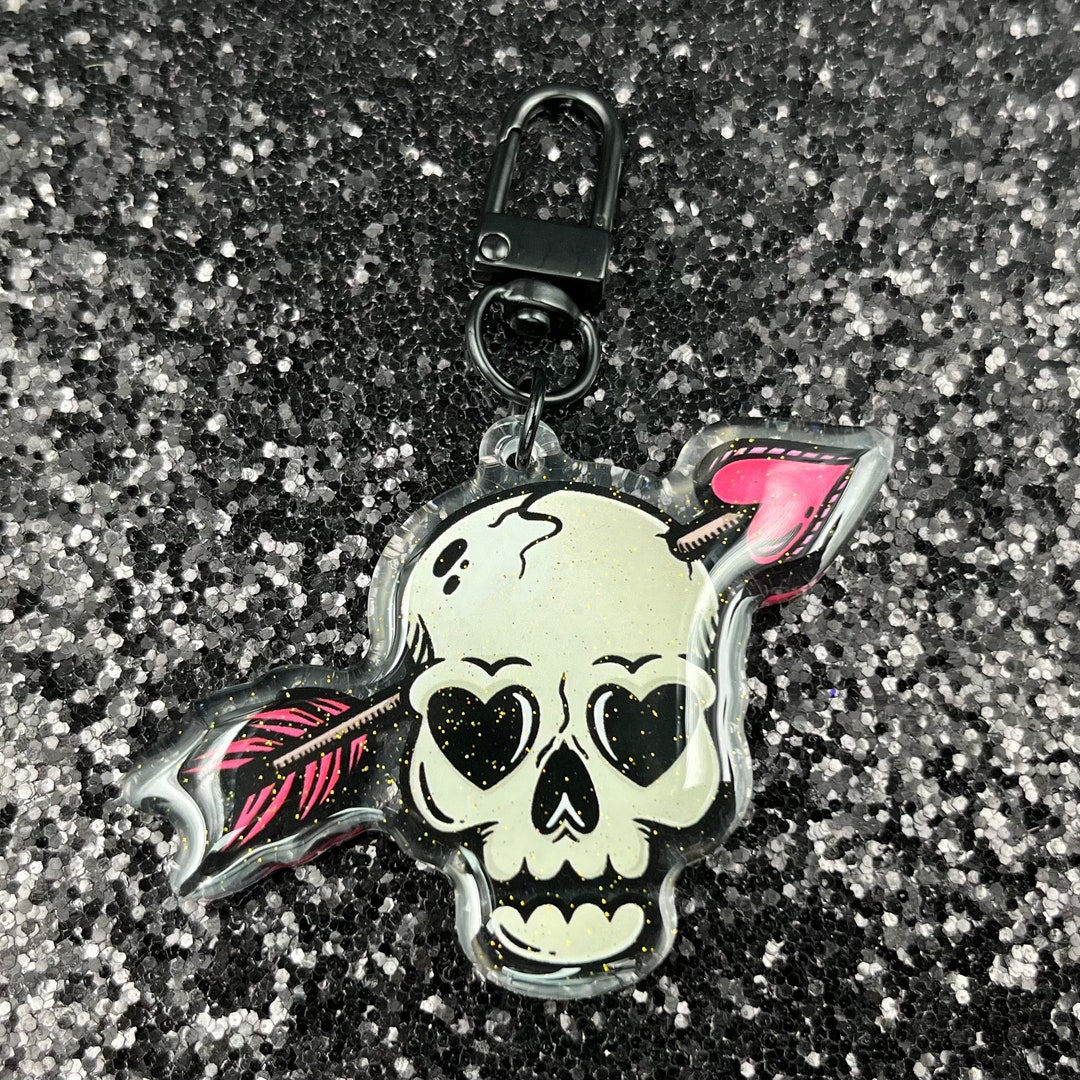Love, Skull Keychain, Goth Keychain, Acrylic Skull, Valentines Day Gift ...