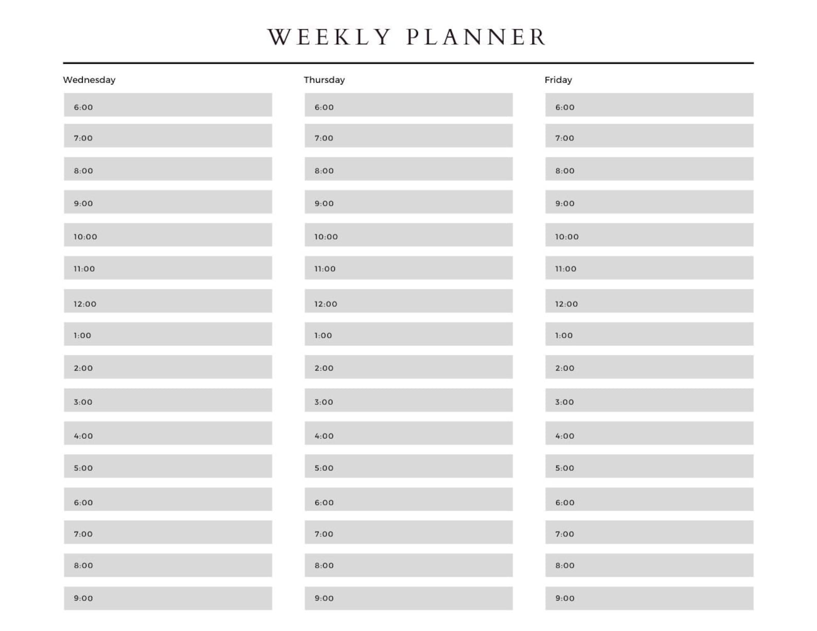 Weekly Planner Printable, Hourly Planner, Weekday and Weekend, Time ...