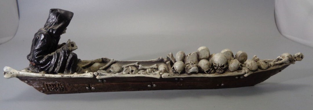 Ebros Charon Grim Reaper Fishing on Boat of Skulls Incense Burner ...