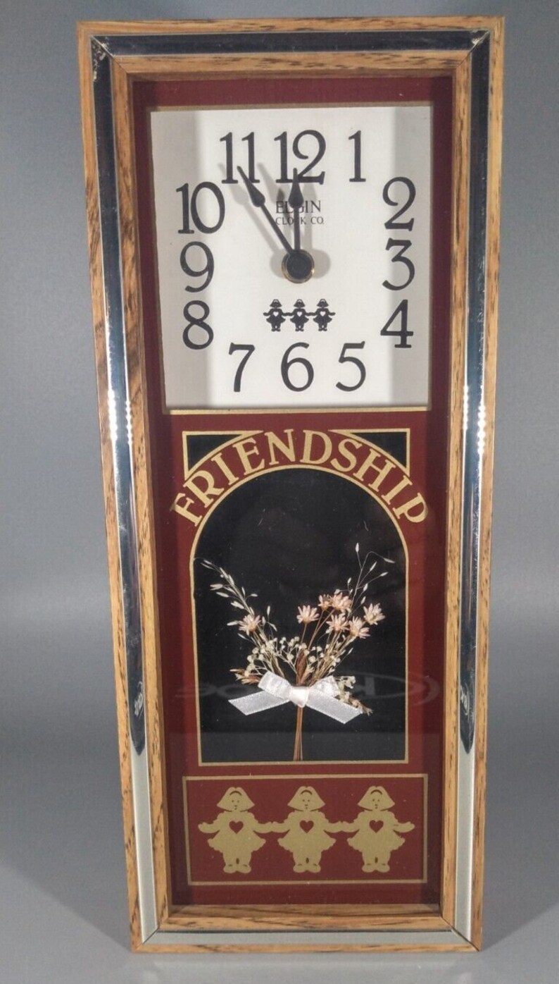 Elgin Quartz Friendship Clock Wall or Shelf Wood With Glass Lens Made ...