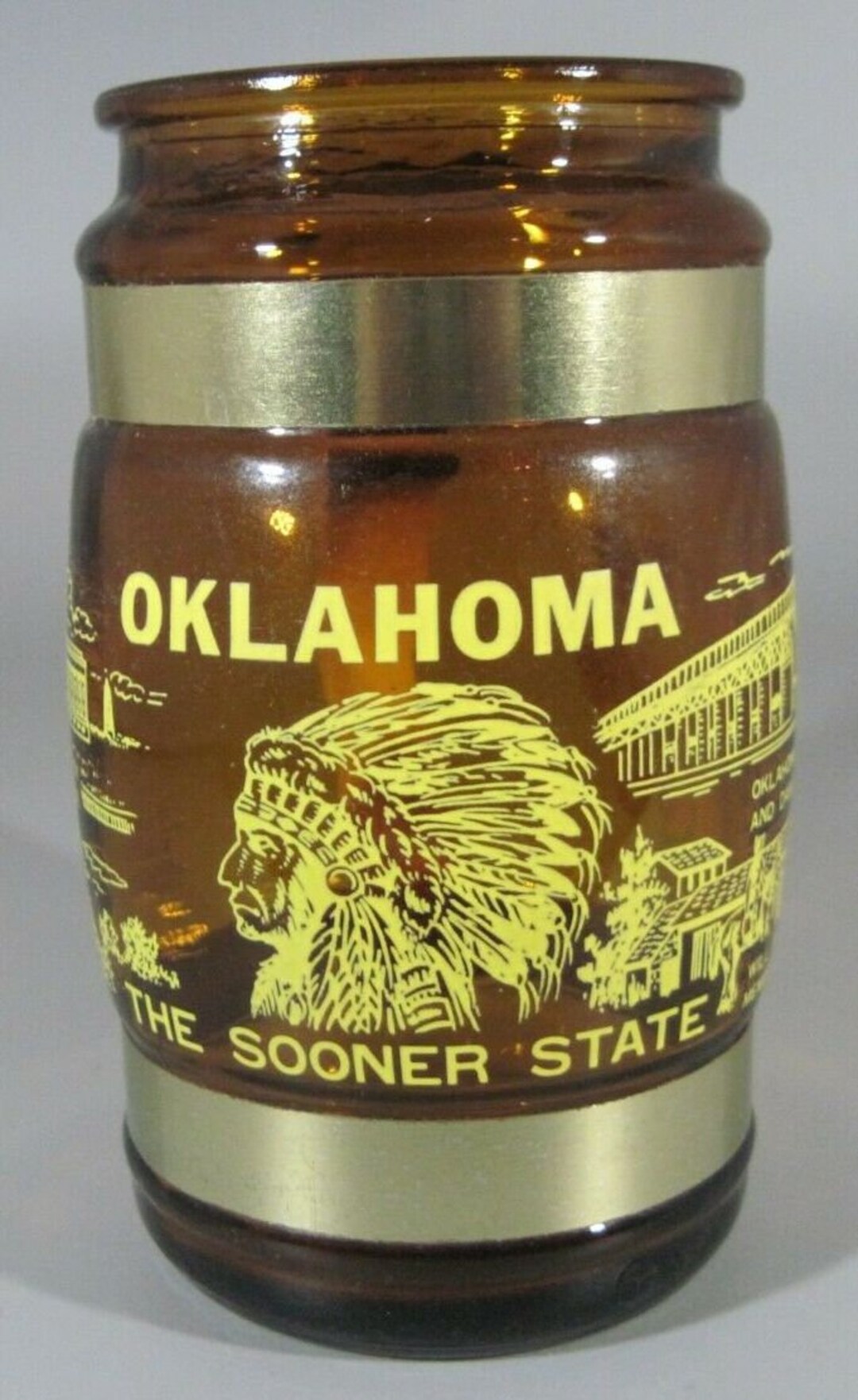 Vintage Brown Glass Oklahoma the Sooner State Beer Mug Wood Handle 5 T ...