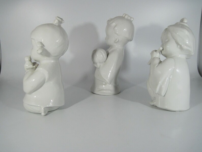 Toyo Japanese White Ceramic Figurines Children Holding Flute, Ball ...