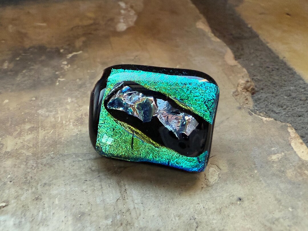 Dichroic Glass / Art Glass Pin / Brooch - Unsigned - Black, Green, Blue ...
