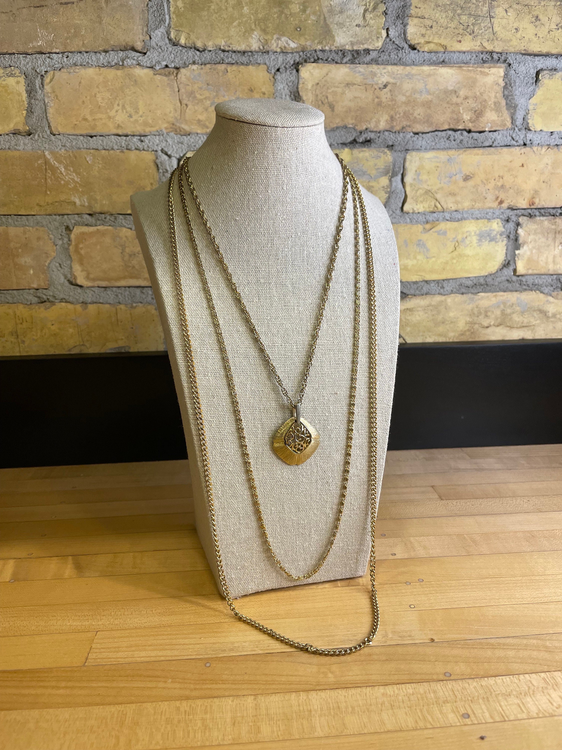 Vintage Gold Tone Three-strand Chain Necklace With Pendant - Etsy