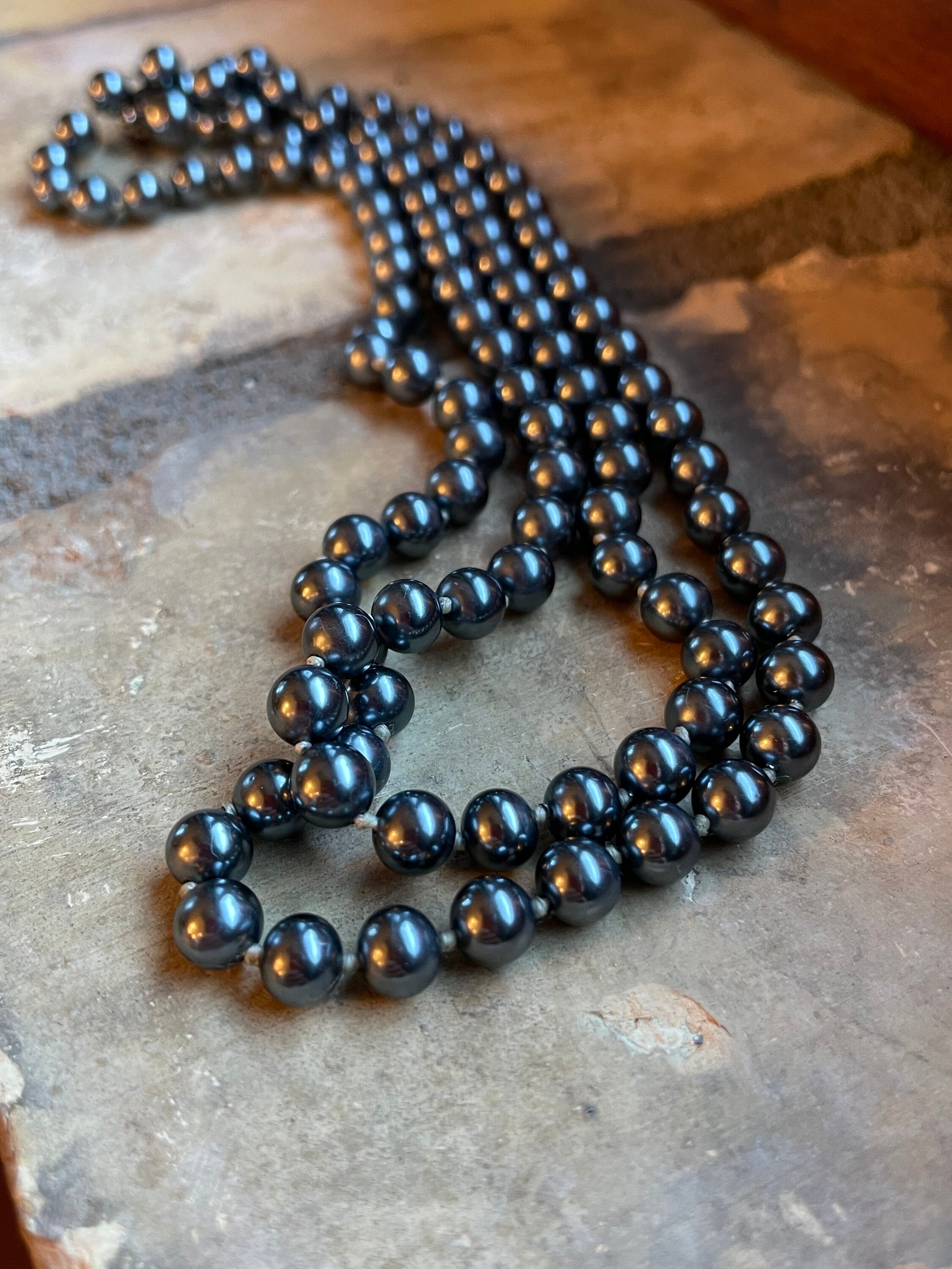 Trifari Vintage Faux Black Pearl Hand Tied Necklace - Etsy