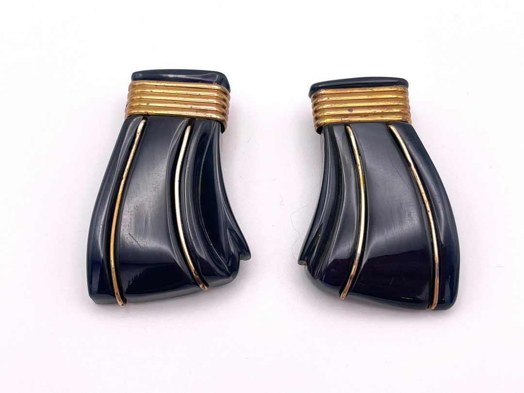 Vintage Pair of Black Bakelite and Brass Dress Clips 1940s - Etsy
