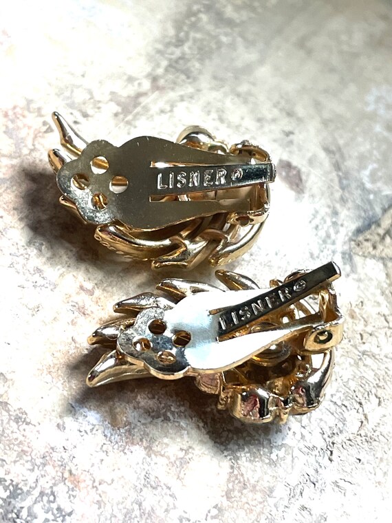 Vintage Lisner Signed Gold Tone and Rhinestone Clip E… - Gem