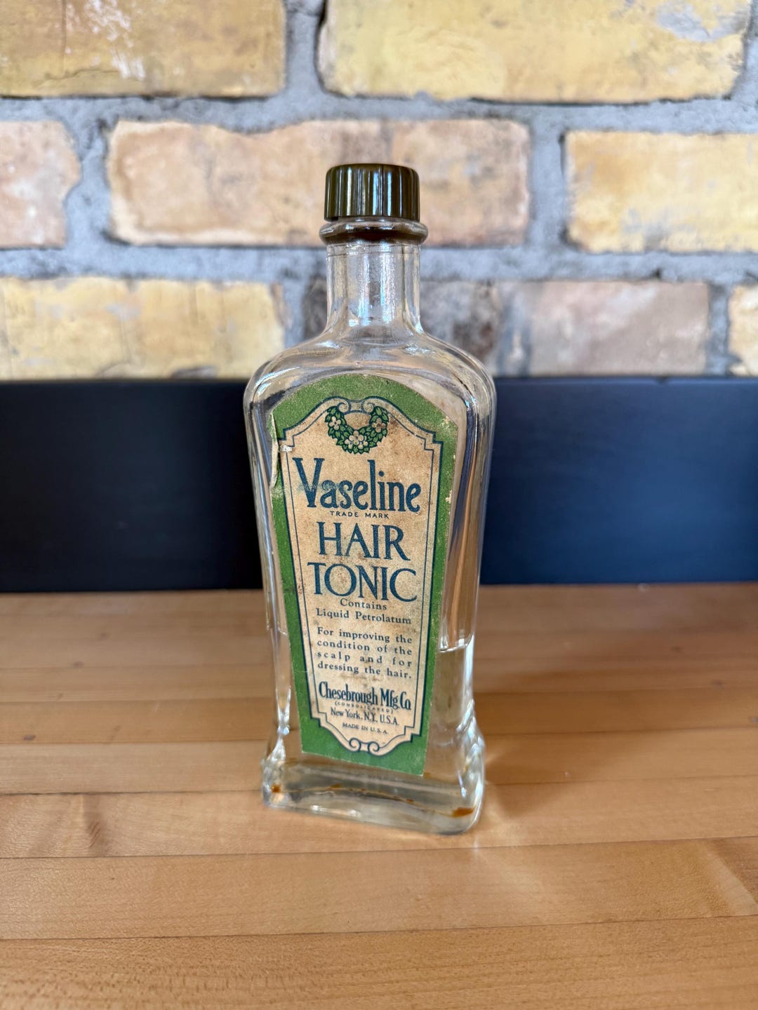 1939 Vaseline Hair Tonic Bottle With Some Tonic - 6 Oz - Paper Label ...