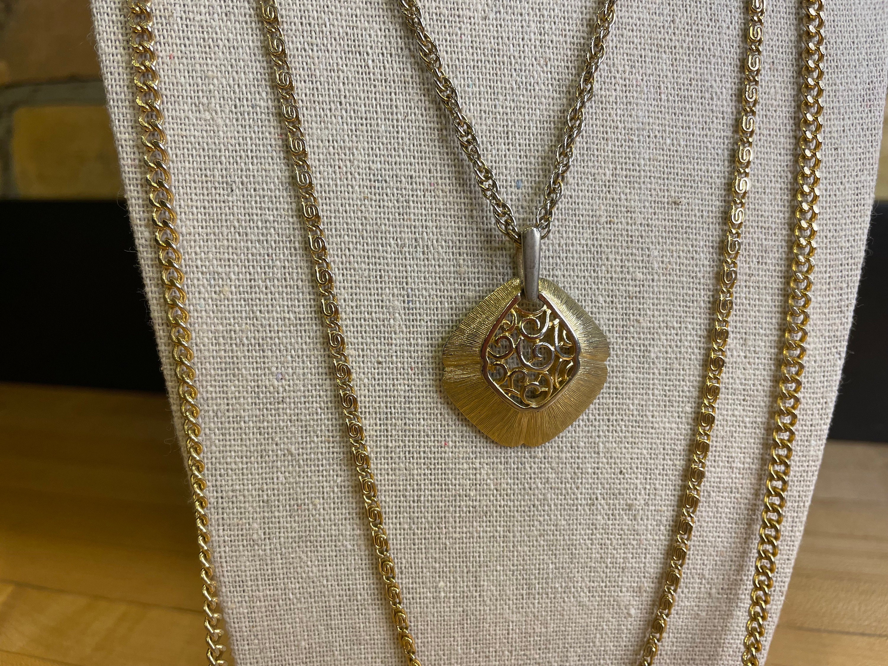 Vintage Gold Tone Three-strand Chain Necklace With Pendant - Etsy