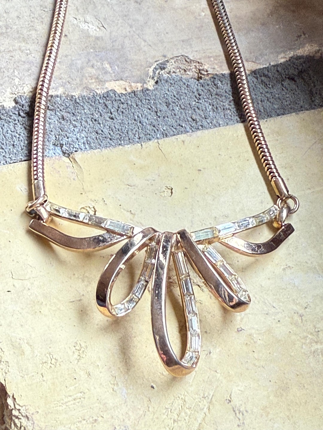1952 Alfred Philippe Trifari Gold Tone Necklace With Baguette ...