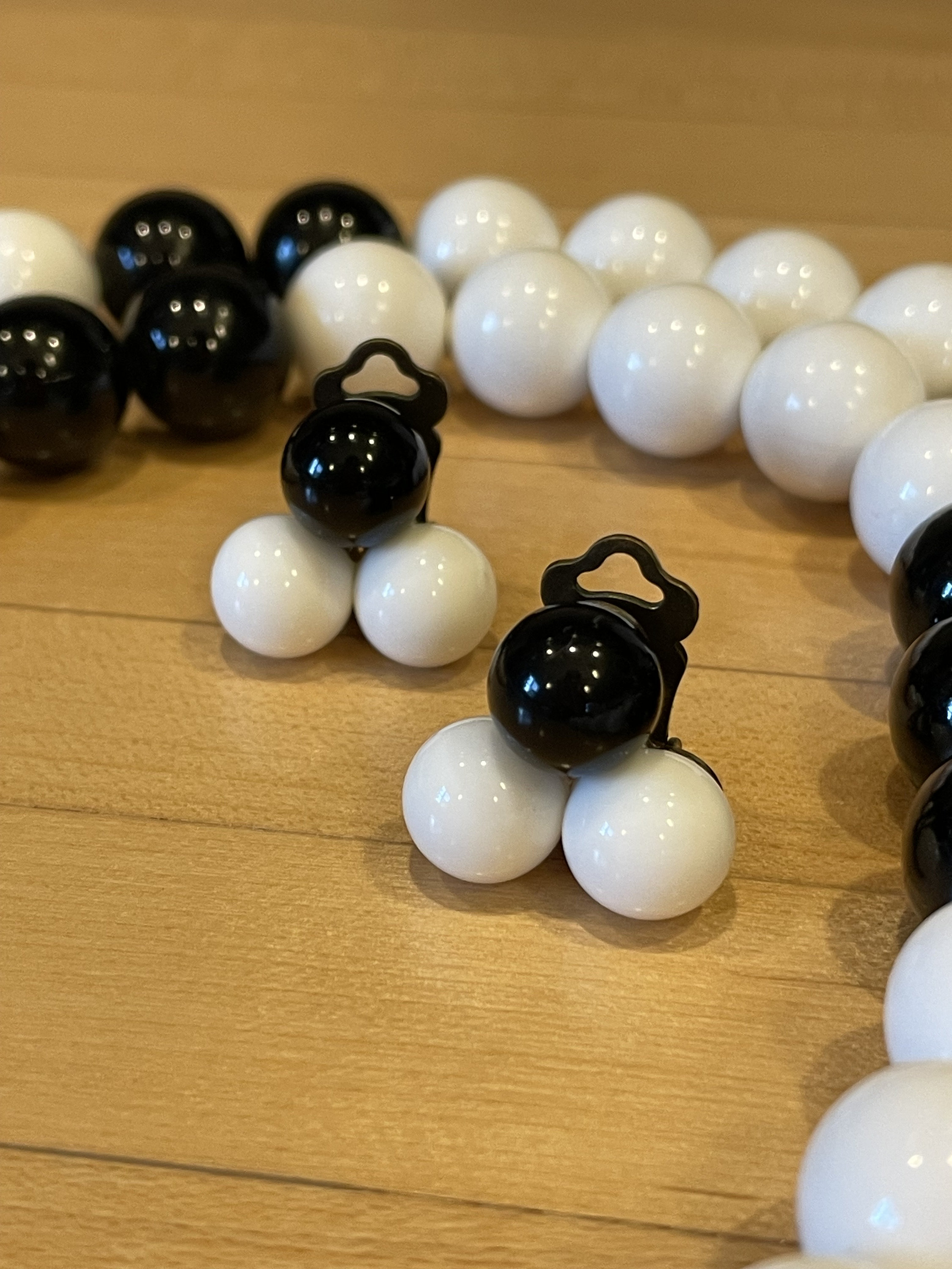 Vintage Black and White Lucite Bead Cluster Clip Earrings and ...