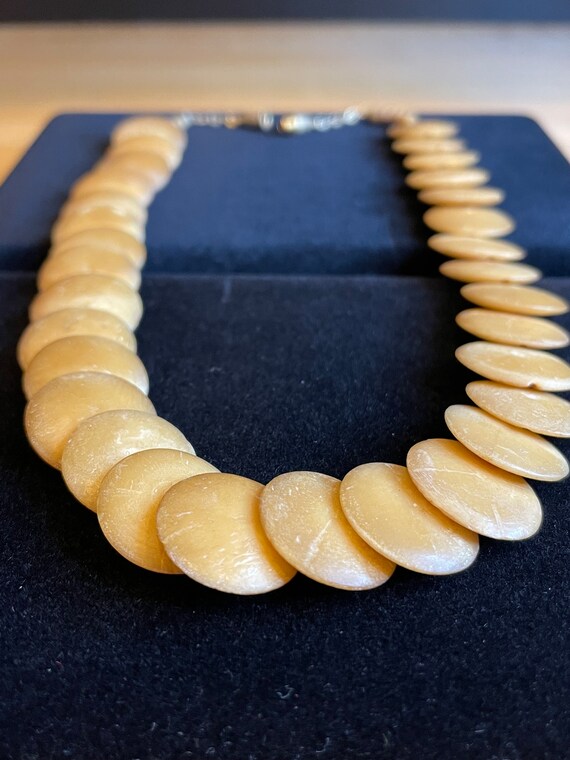 Carved Bone Disc Bead Necklace - Vintage Jewelry - Gem